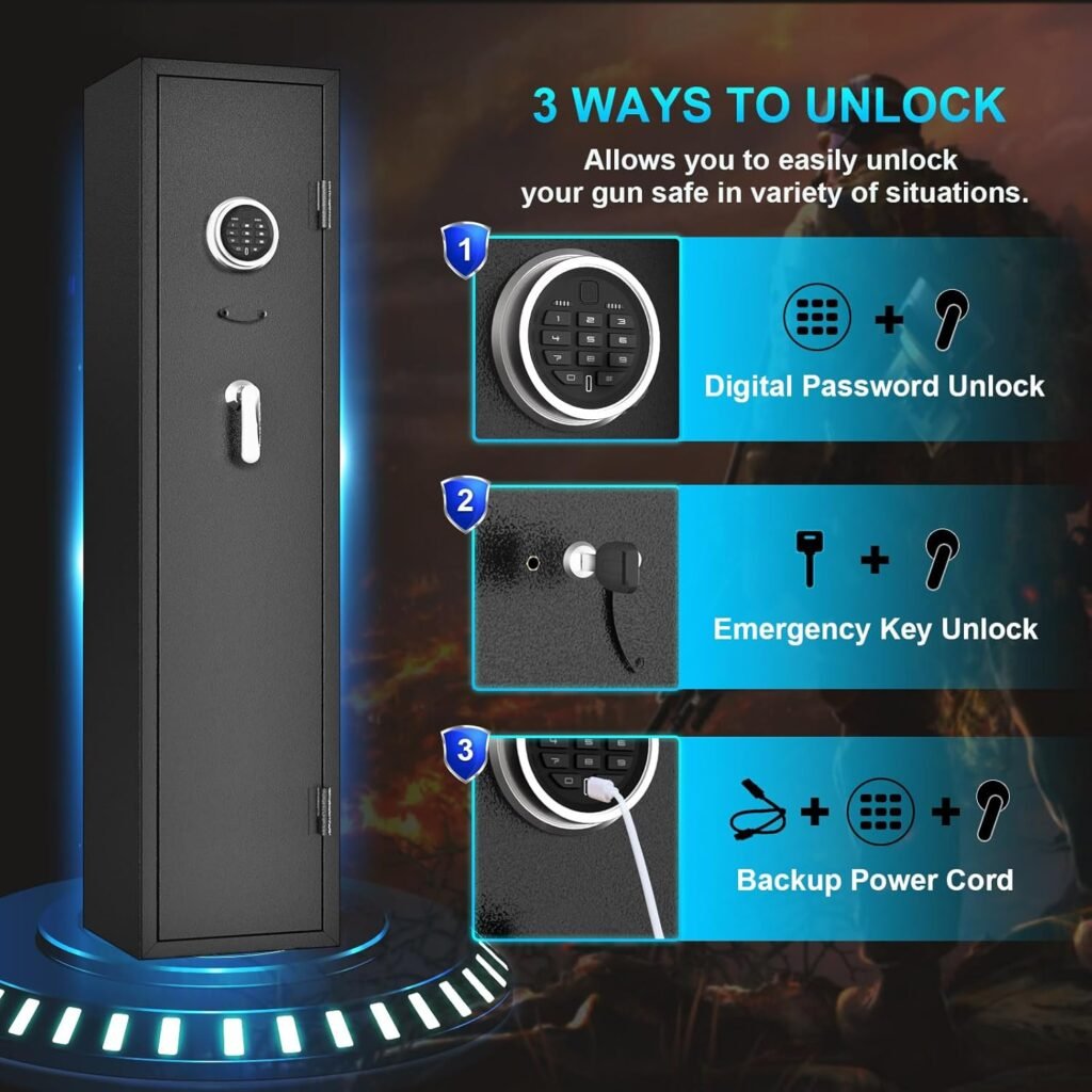 Secure EMAXEE Gun Safe: Digital Keypad, LED Light, Quick Access Rifle ...