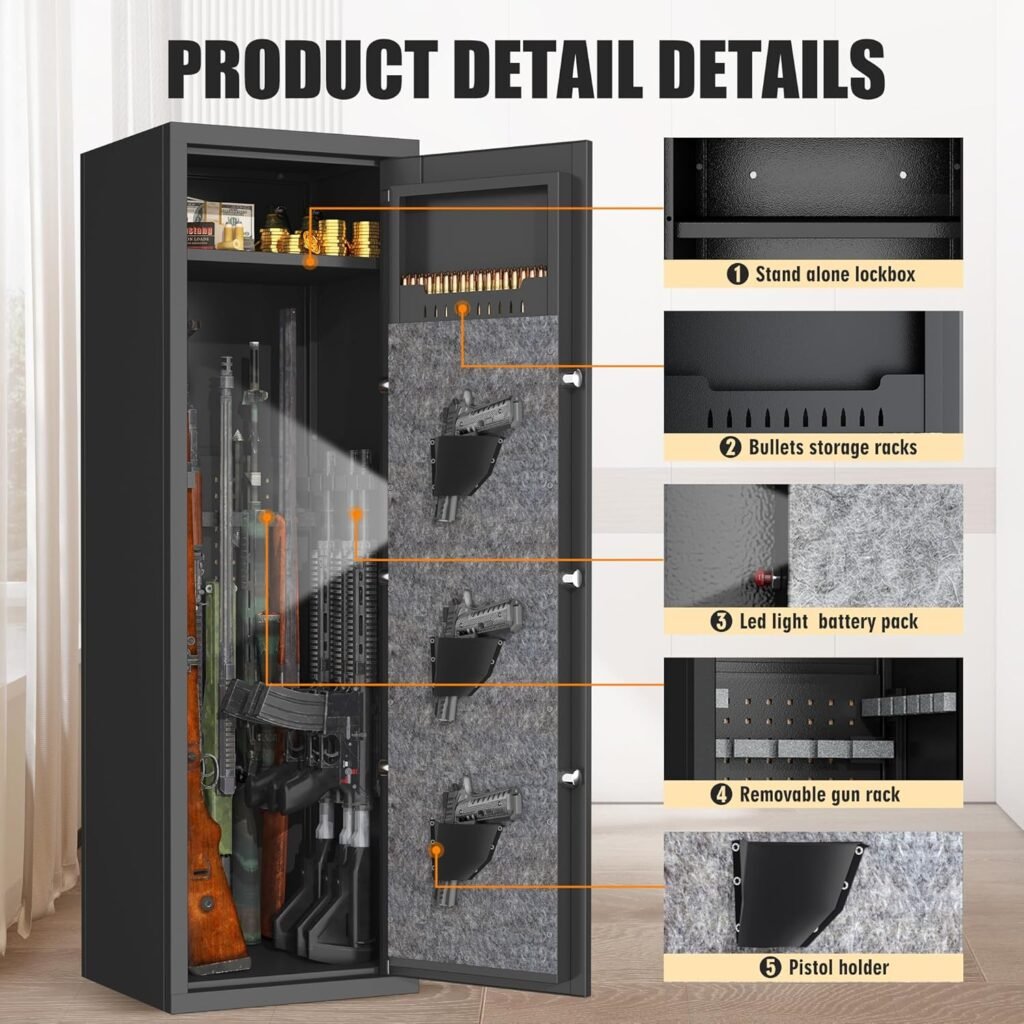 Large Fireproof Gun Safe, Fits 10-15 Rifles, Biometric Lock ...